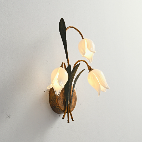 Antique Wall Sconce With White Tulip Flower Shades - 3 Lights – Brighttia